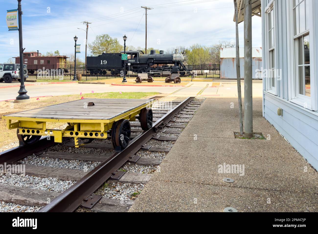 Frisco, Texas, USA - April 10, 2023. Trolley on the narrow gauge ...