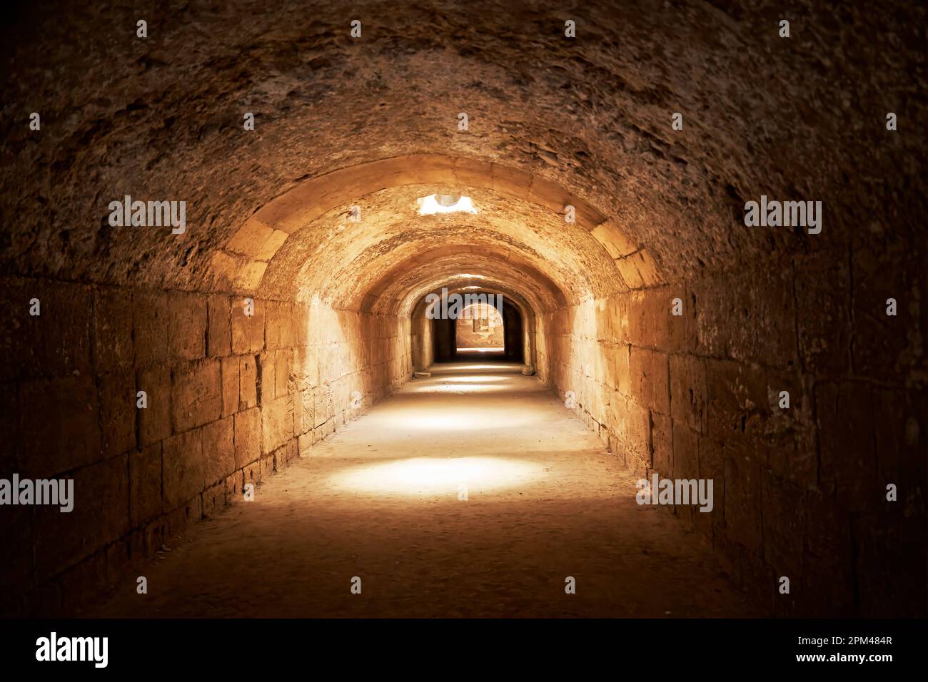 El Jem, Tunisia, January 10, 2023: Connecting corridor in the basement ...