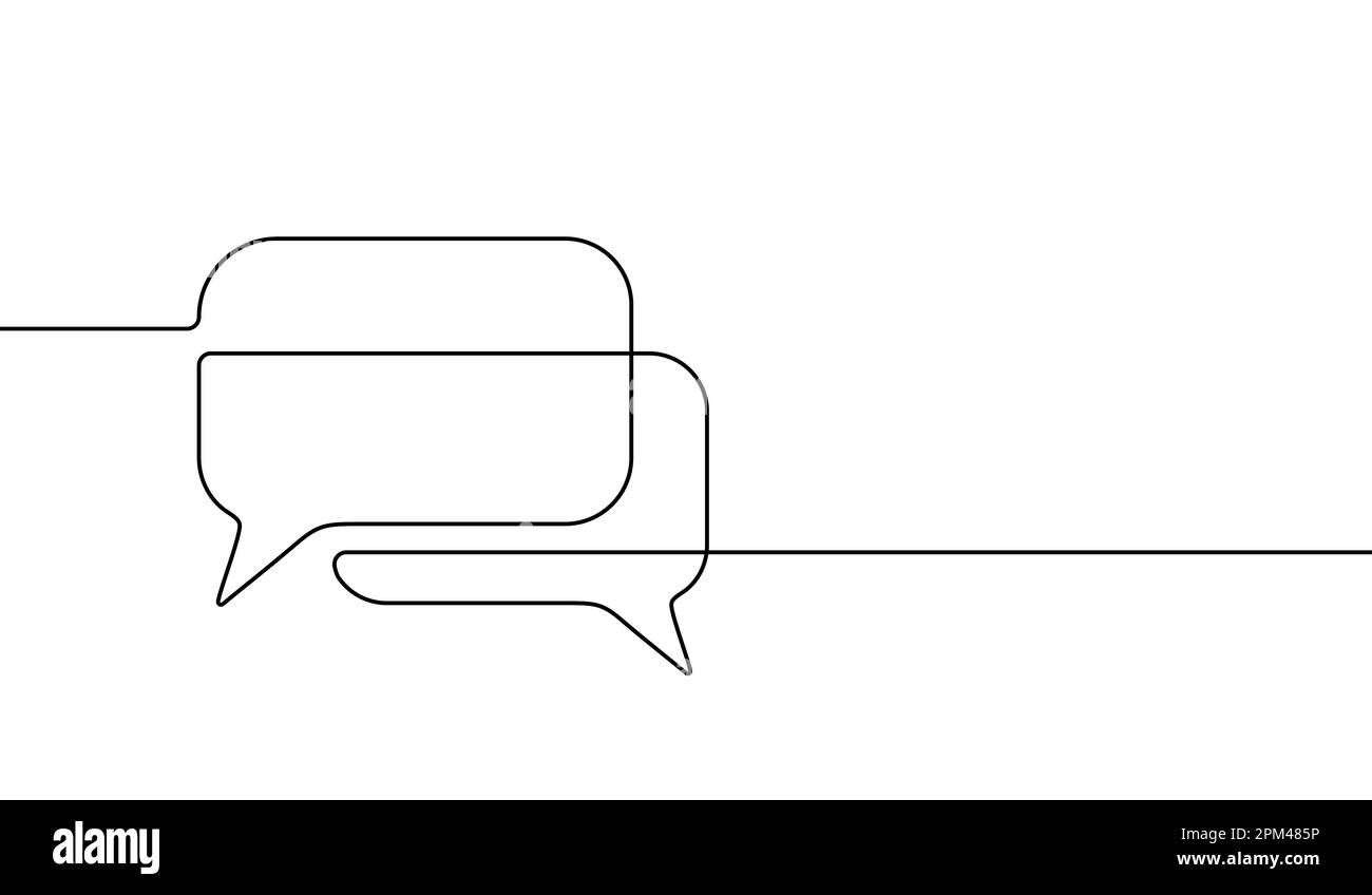 Speech bubble. Communicate hand drawn continuous line. Black icon web help isolated on white ...