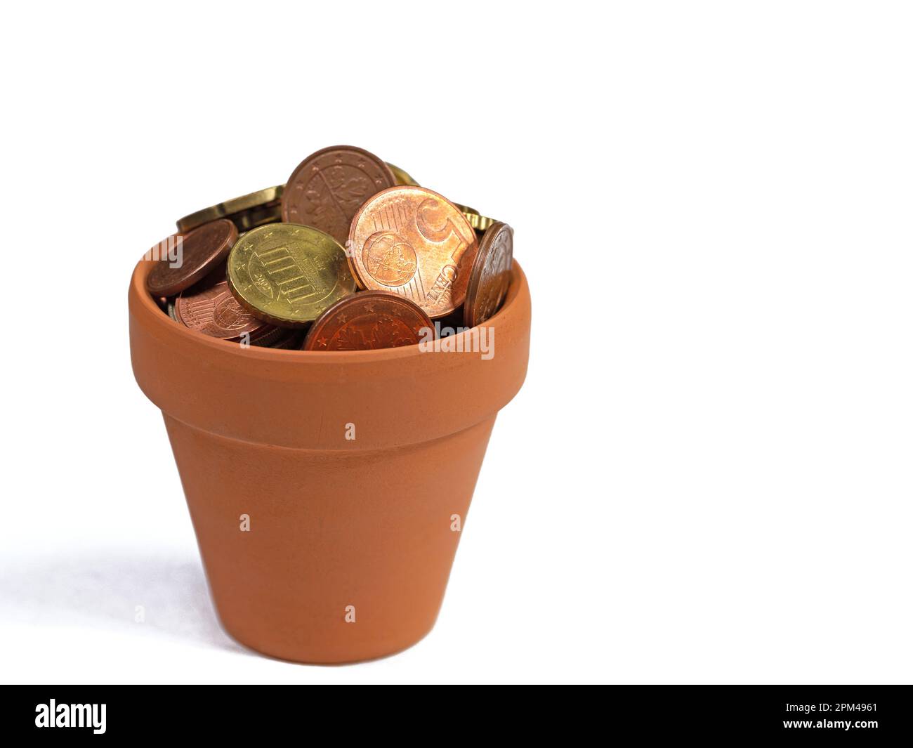 Euro coins in a flower pot against white background Stock Photo - Alamy