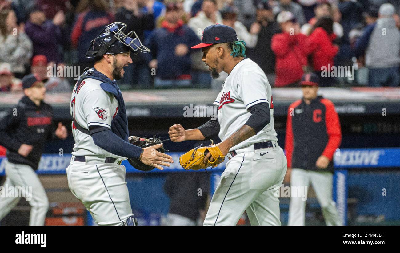 Cleveland Guardians' catcher Mike Zunino congratulates reliever ...