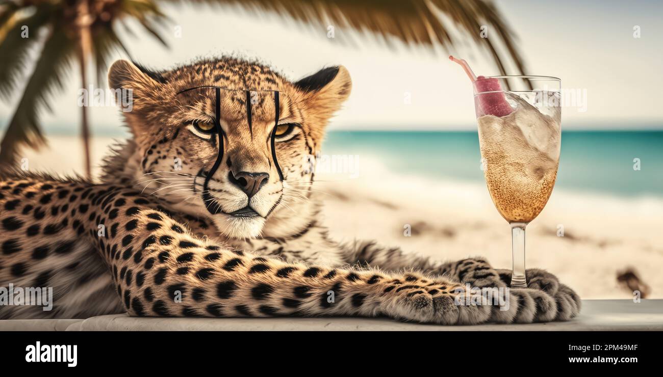 cheetah is on summer vacation at seaside resort and relaxing on summer ...