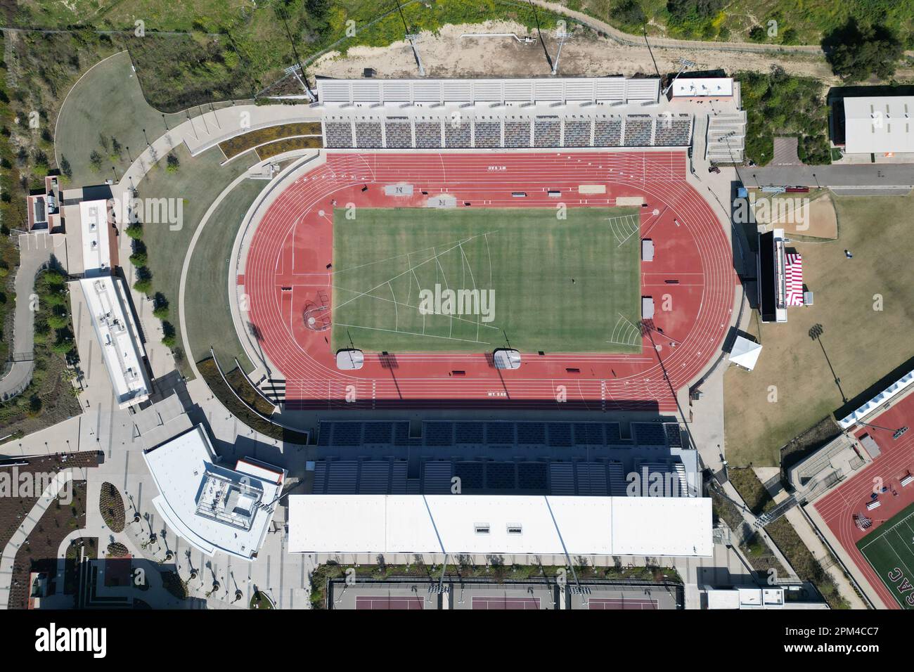 A general overall aerial view of Hilmer Lodge Stadium on the campus of ...