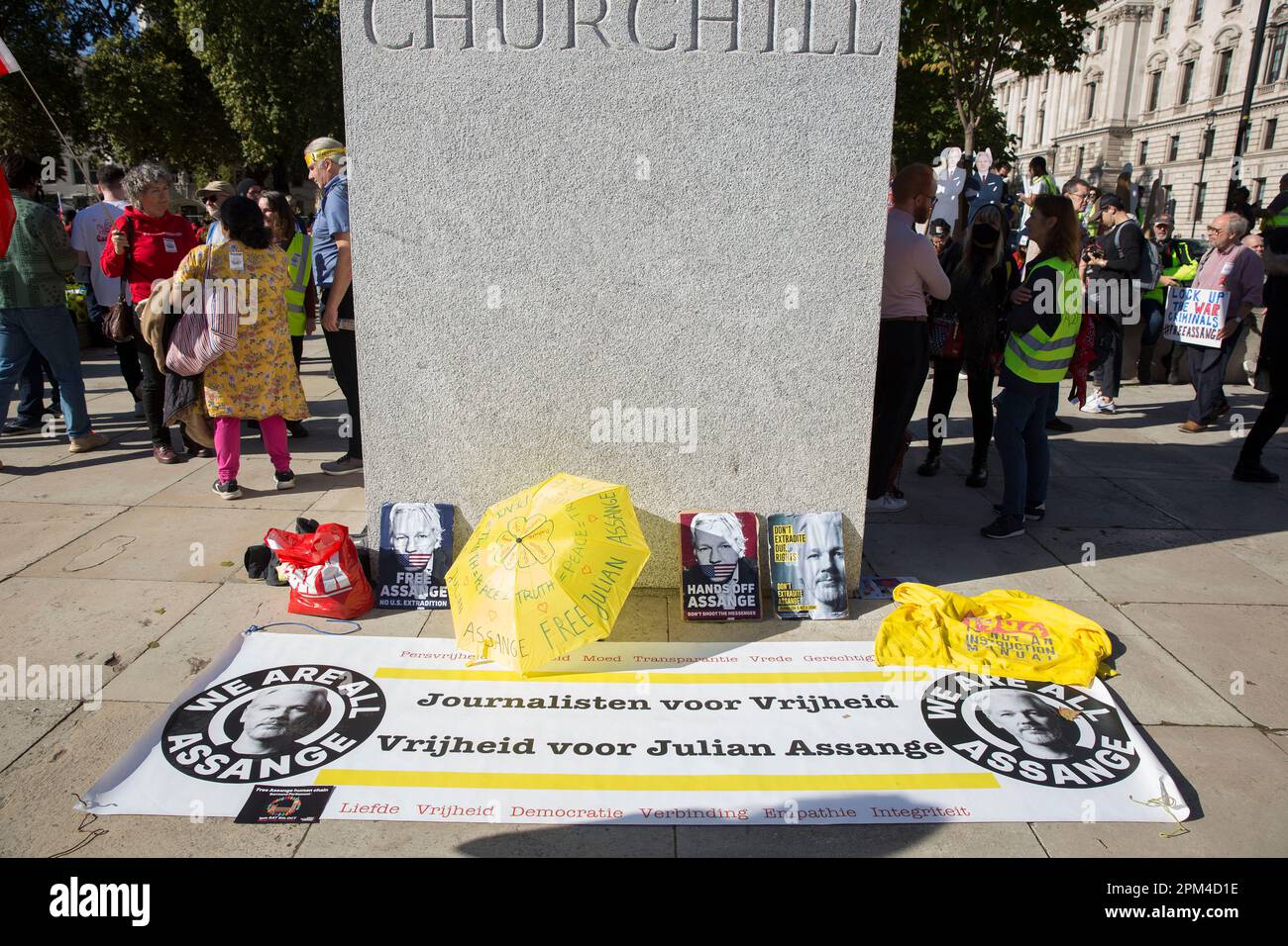 A banner and messages supporting WikiLeaks founder Julian Assange are ...