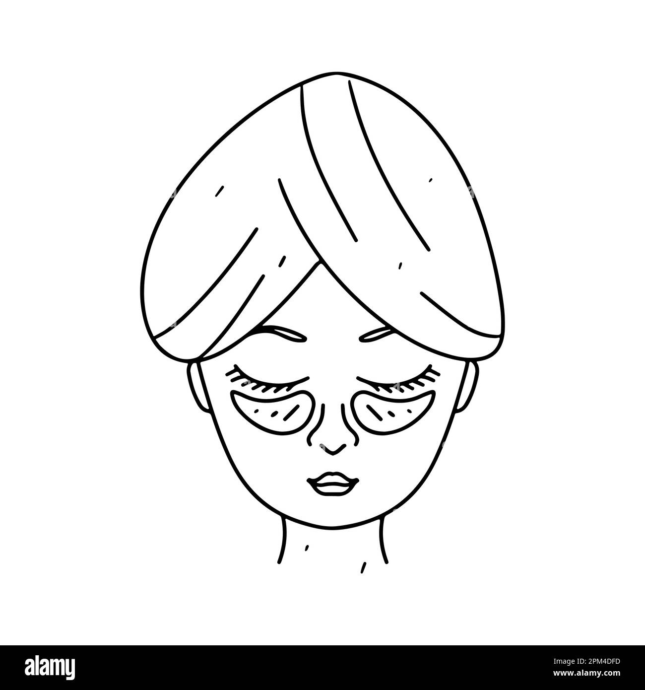 Female face with eye patches in hand drawn doodle style. Vector ...