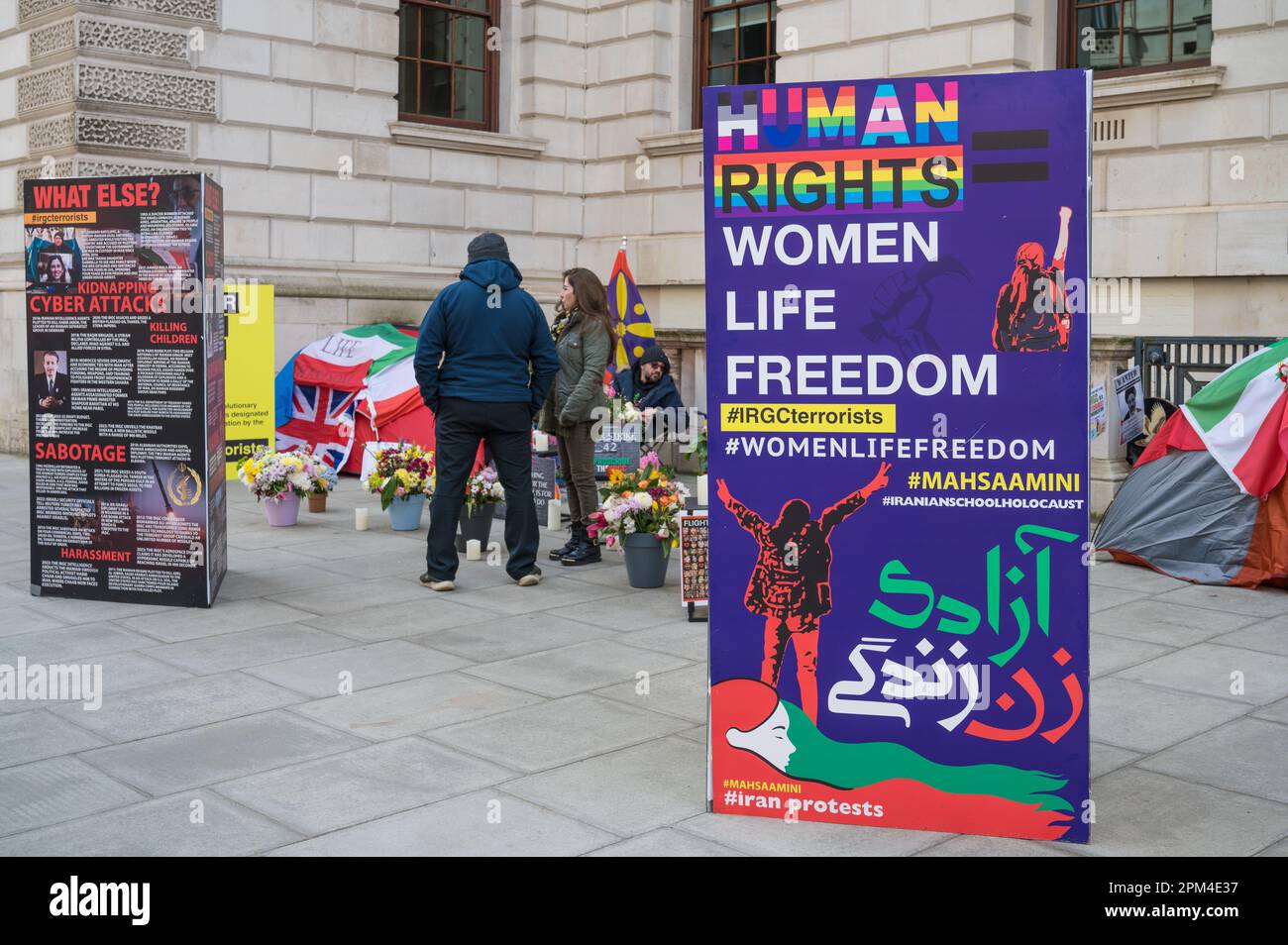 Anti Iranian IRGC hunger protest encampment opposite the Foreign and ...