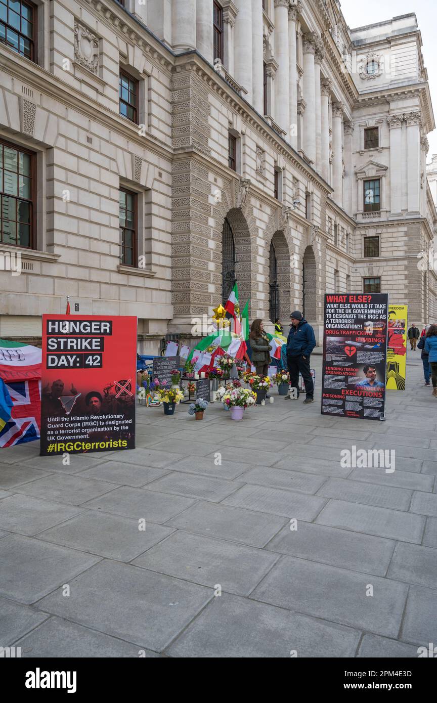 Anti Iranian IRGC hunger protest encampment opposite the Foreign and ...