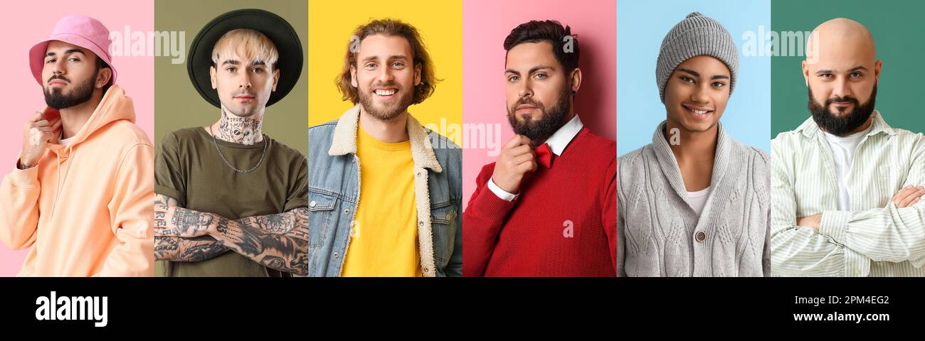 Set of different modern men on color background Stock Photo - Alamy