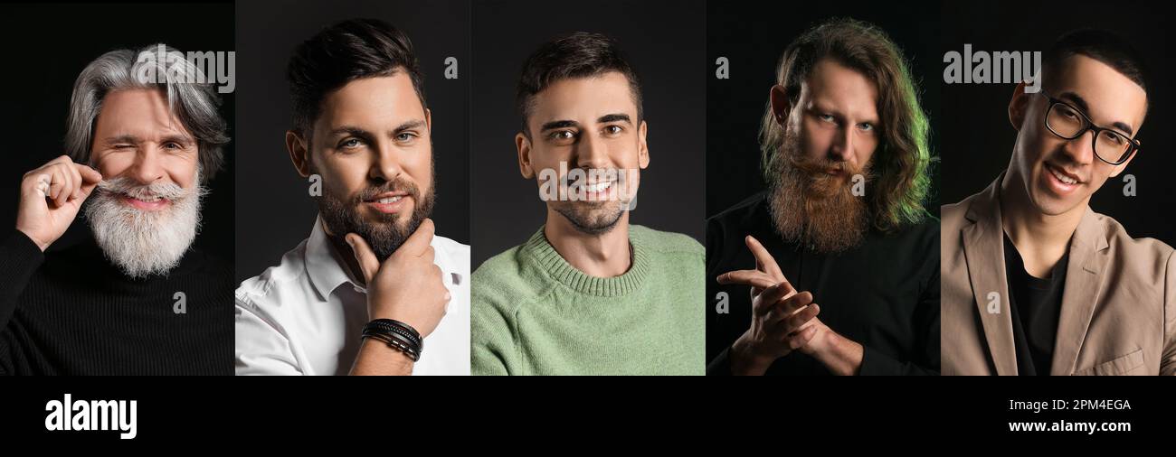 Collage of different modern men on dark background Stock Photo - Alamy