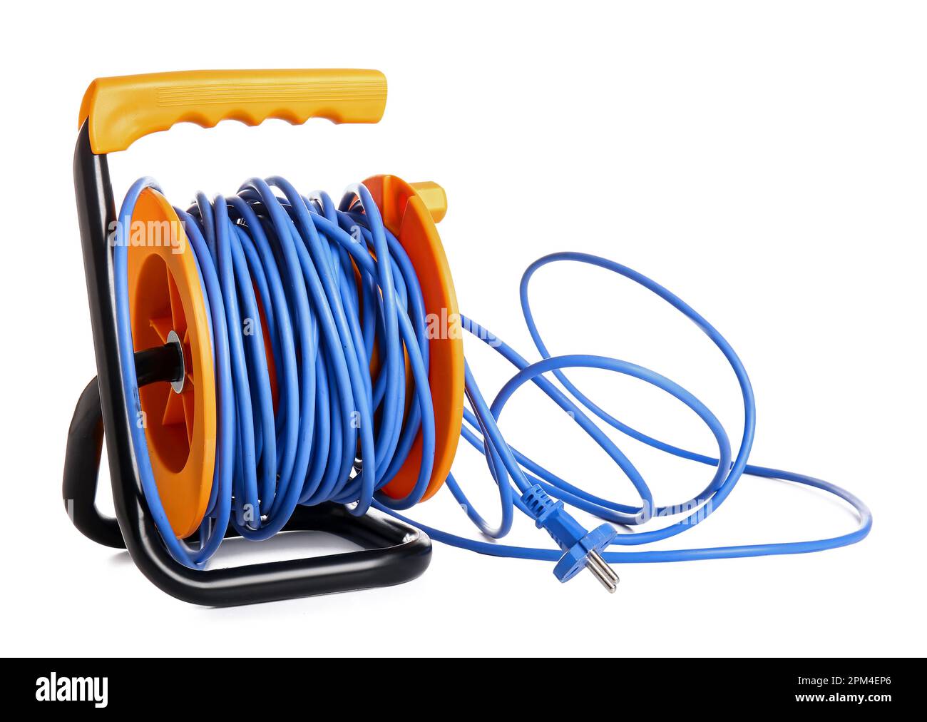 Extension electric cable reel on white background Stock Photo - Alamy