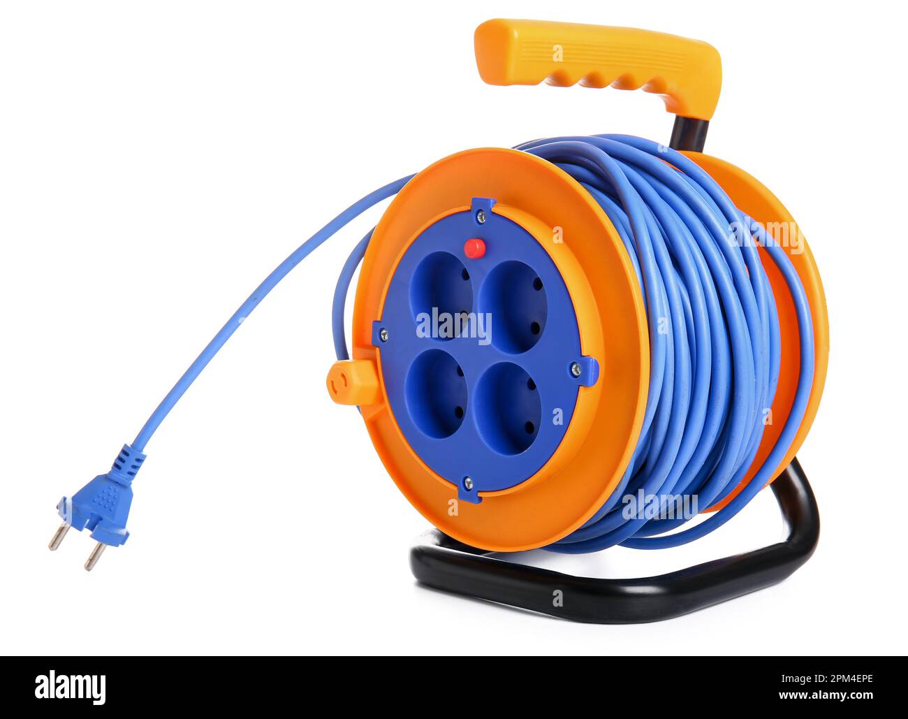 Extension electric cable reel on white background Stock Photo - Alamy
