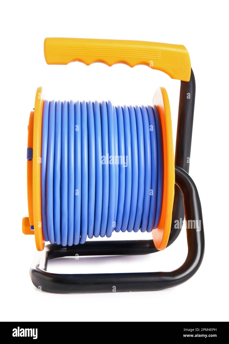 Extension electric cable reel on white background Stock Photo - Alamy