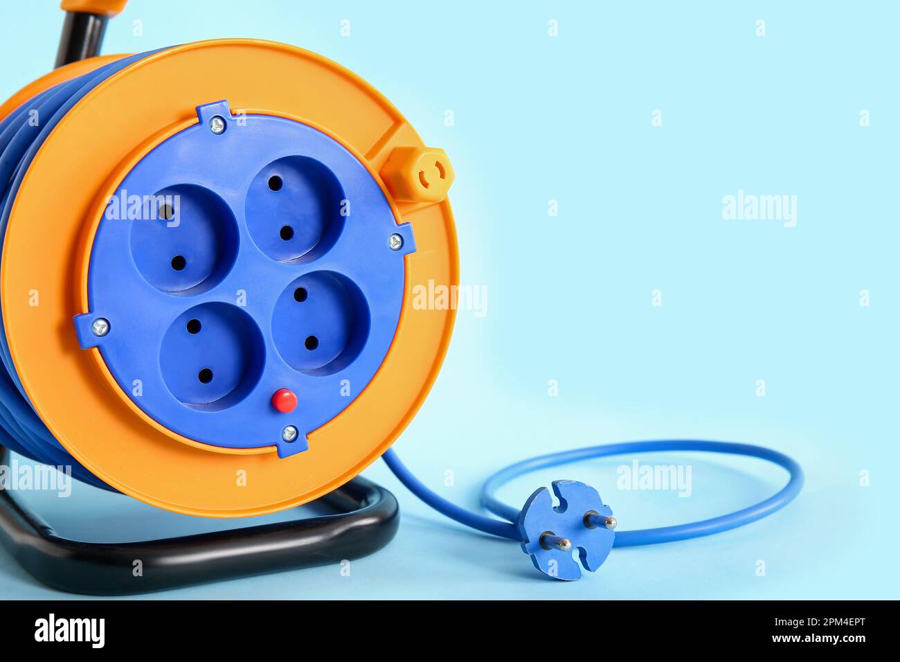 Extension electric cable reel on color background, closeup Stock Photo ...