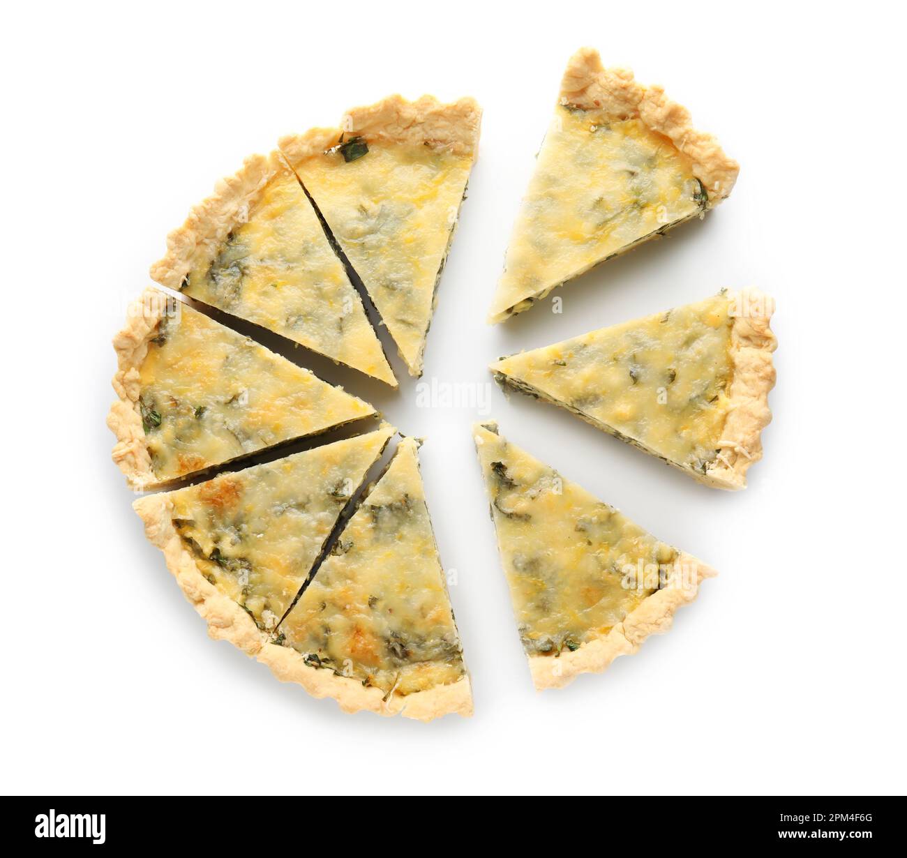 Pieces of delicious quiche isolated on white background Stock Photo - Alamy