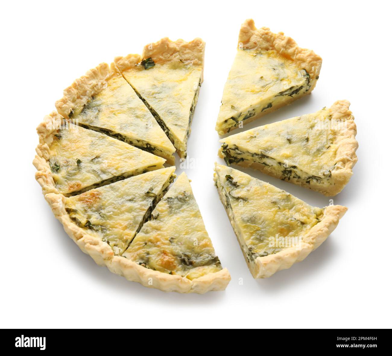 Pieces of delicious quiche isolated on white background Stock Photo - Alamy