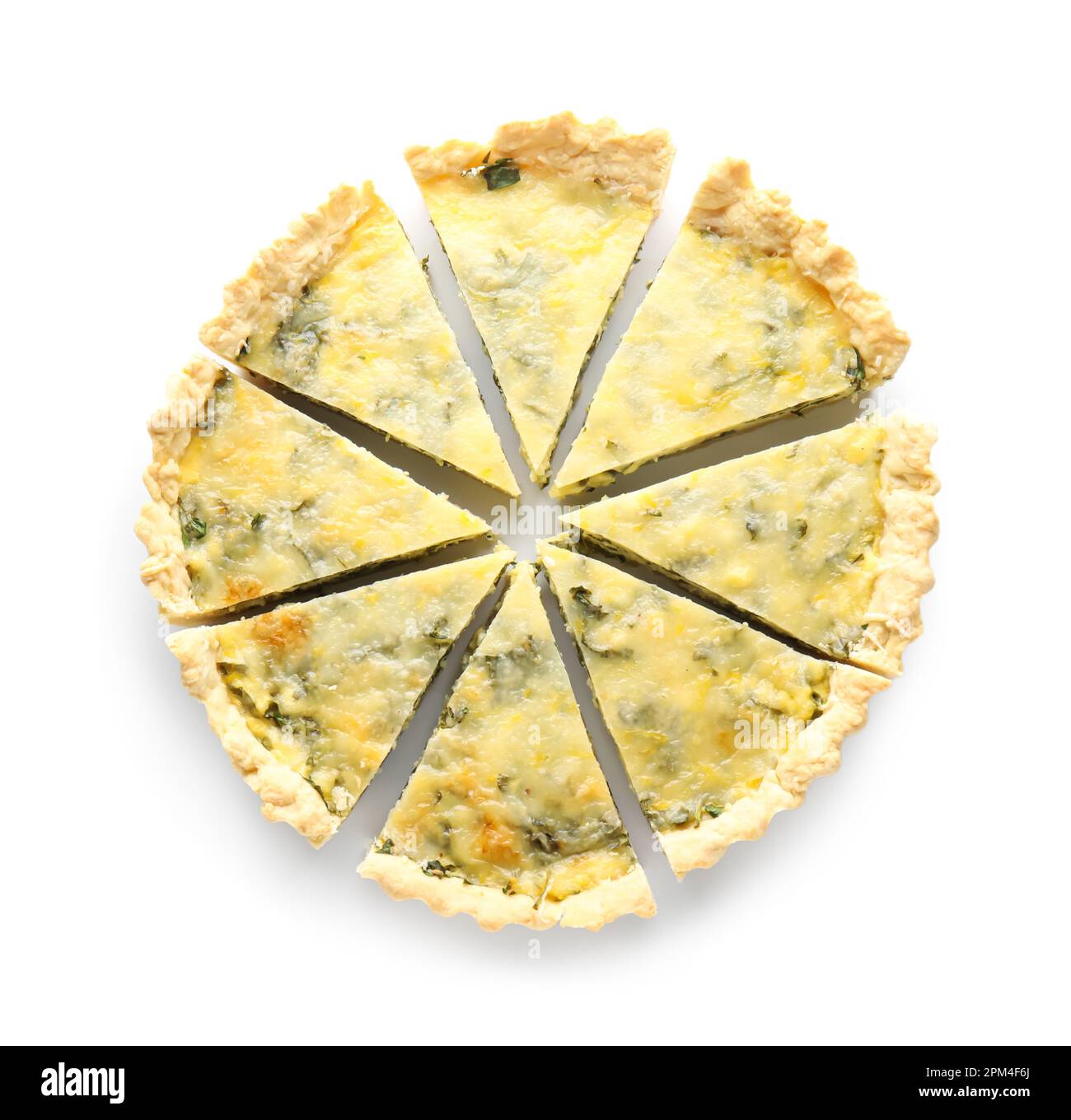 Pieces of delicious quiche isolated on white background Stock Photo - Alamy