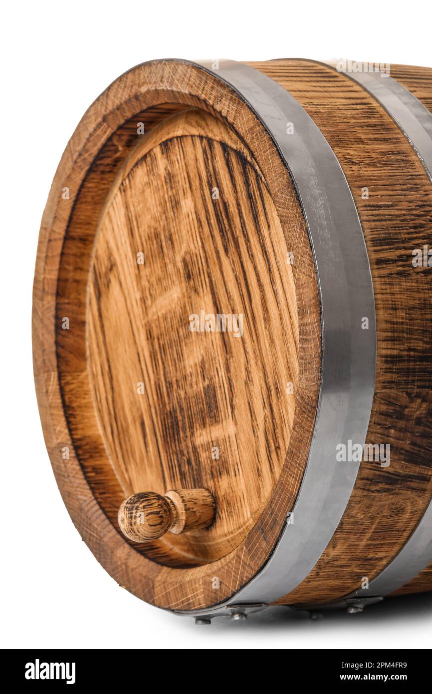 Oak barrel with metal hoops isolated on white background Stock Photo ...