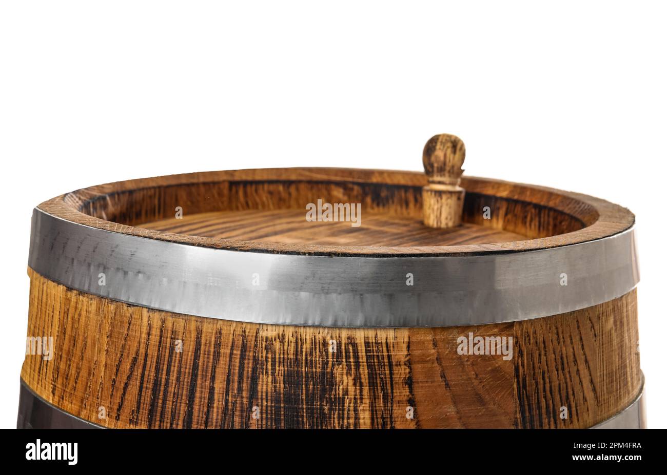 Oak barrel with metal hoops isolated on white background Stock Photo ...