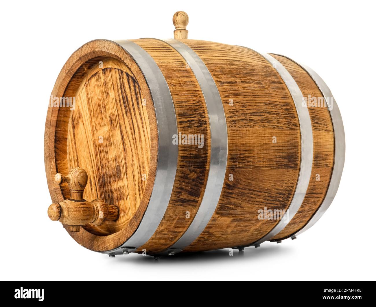 Oak barrel with metal hoops and tap isolated on white background Stock ...