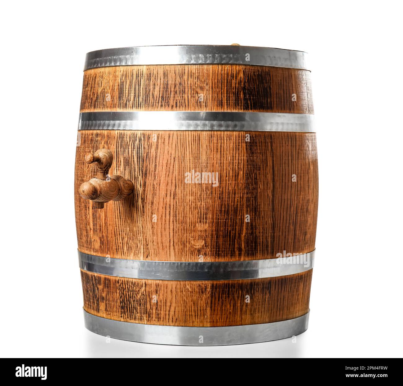 Oak barrel with metal hoops and tap isolated on white background Stock ...