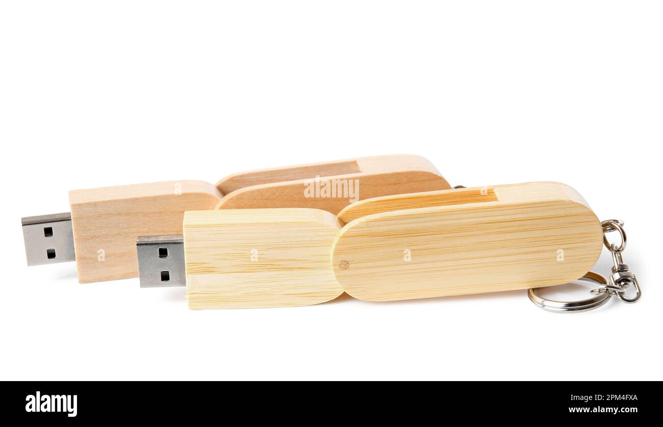 Wooden USB flash drives isolated on white background Stock Photo - Alamy