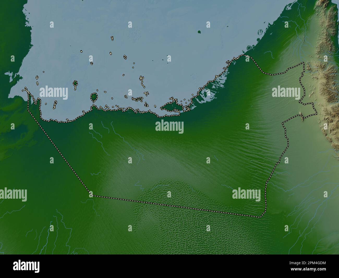 Abu Dhabi, emirate of United Arab Emirates. Colored elevation map with ...