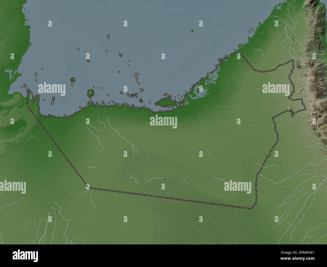 Abu Dhabi, emirate of United Arab Emirates. Elevation map colored in ...