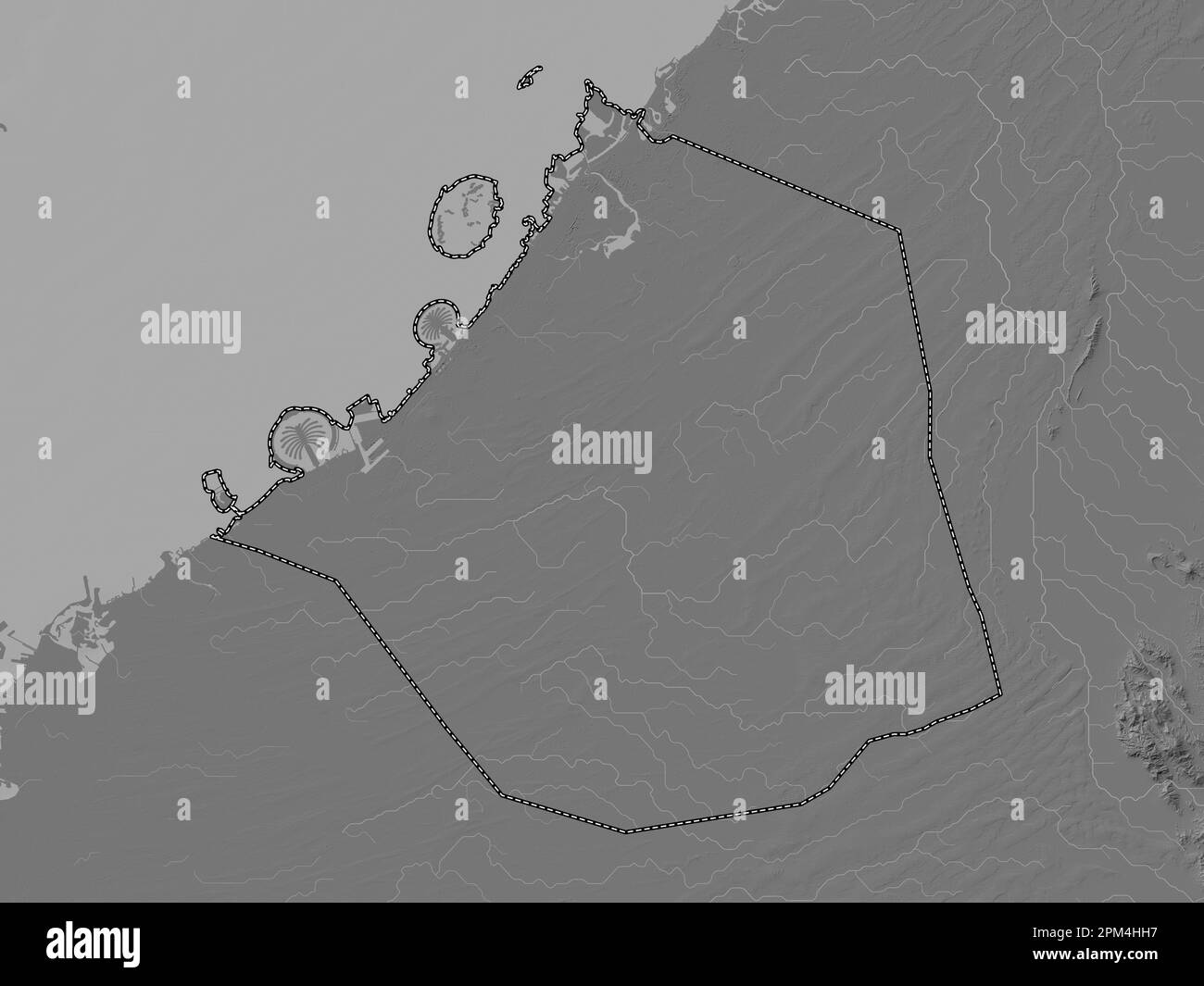 Dubay, emirate of United Arab Emirates. Bilevel elevation map with ...