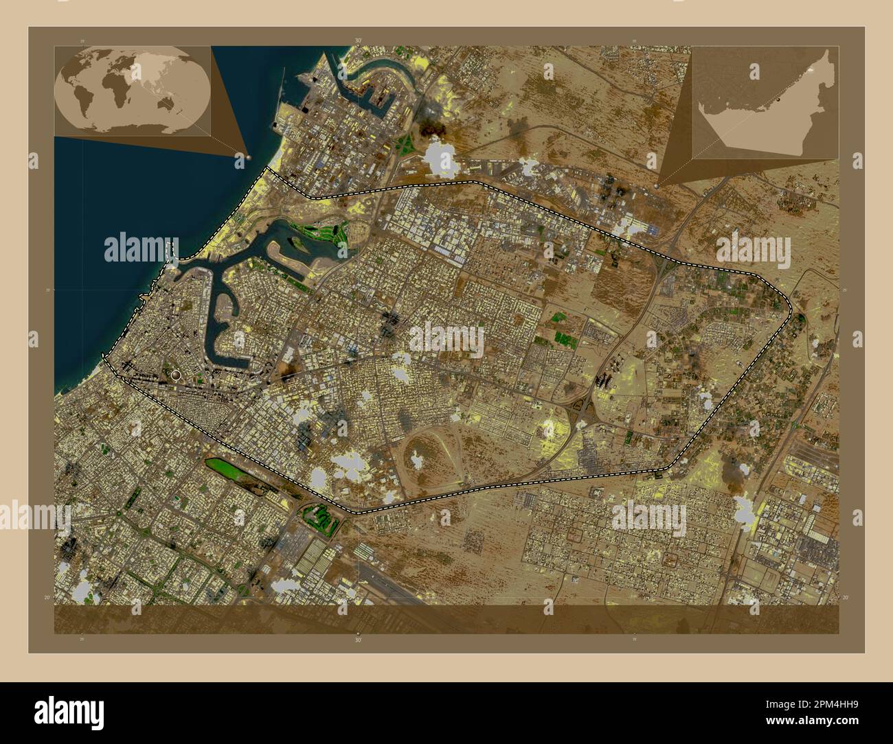 Ajman, emirate of United Arab Emirates. Low resolution satellite map ...