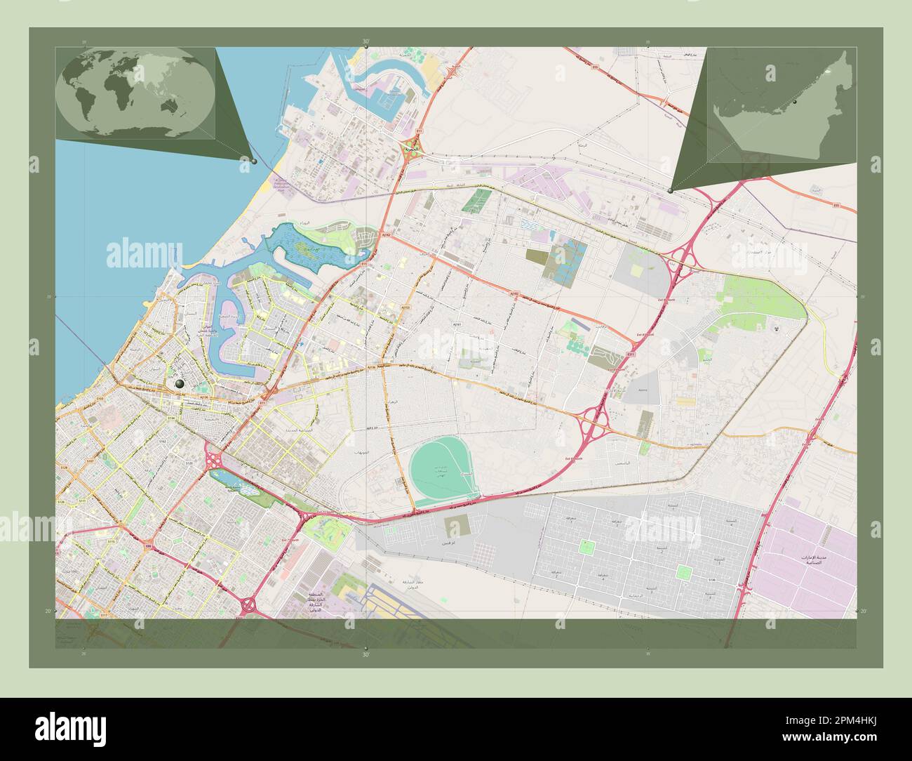 Ajman, emirate of United Arab Emirates. Open Street Map. Corner ...
