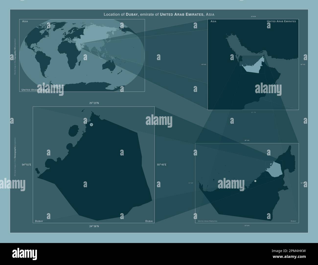 Dubay, emirate of United Arab Emirates. Diagram showing the location of ...