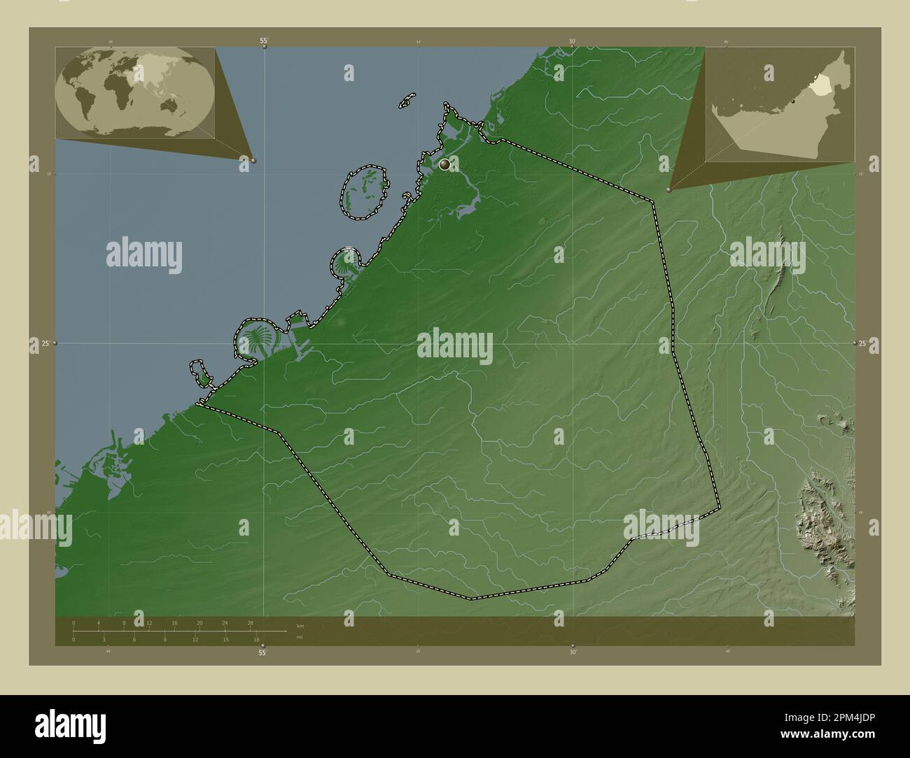 Dubay, emirate of United Arab Emirates. Elevation map colored in wiki ...