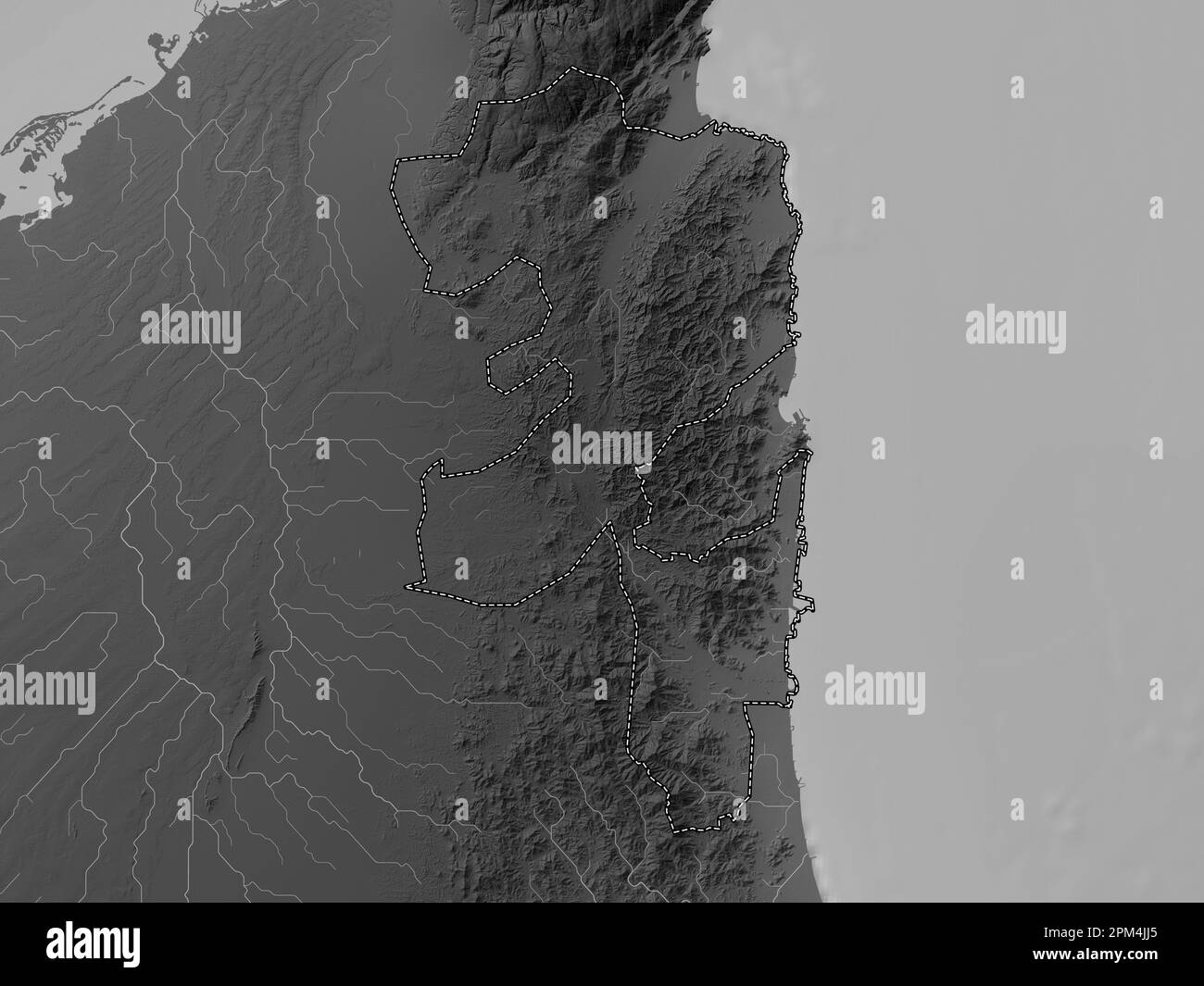 Fujayrah, emirate of United Arab Emirates. Grayscale elevation map with ...