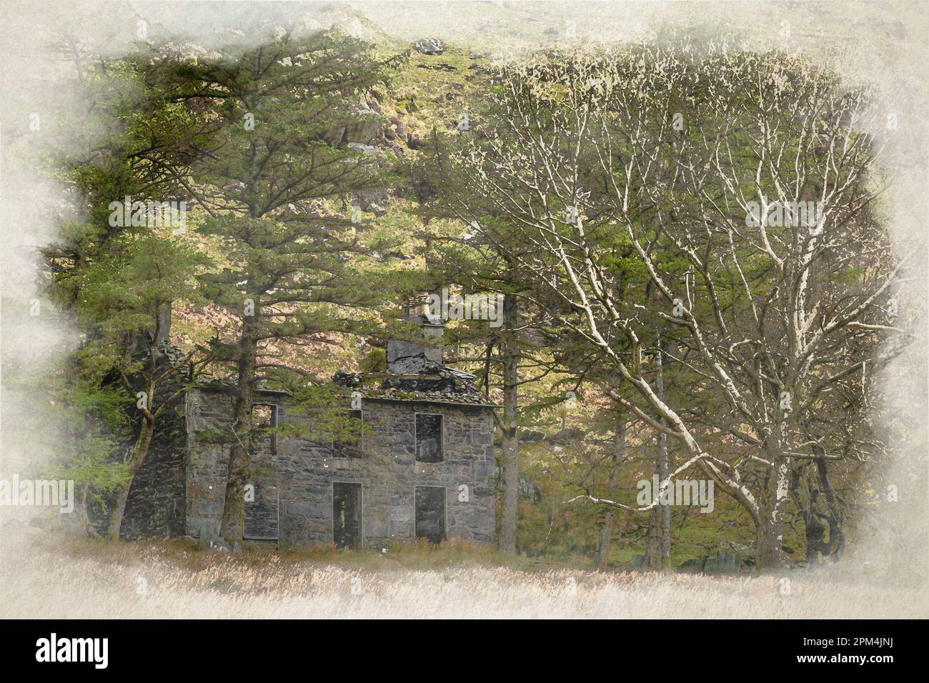 Digital watercolor painting of the abandoned Cwmorthin slate mine at ...