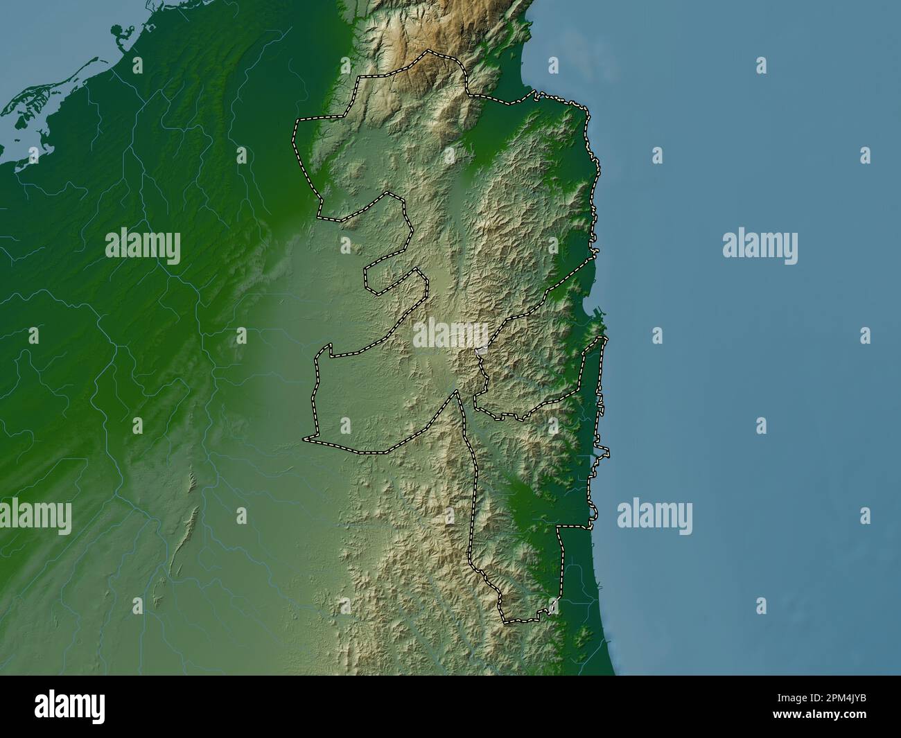Fujayrah, emirate of United Arab Emirates. Colored elevation map with ...