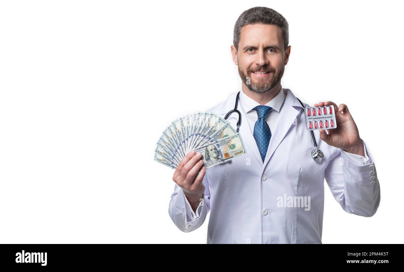 doctor show medical expenses on background. photo of doctor show ...