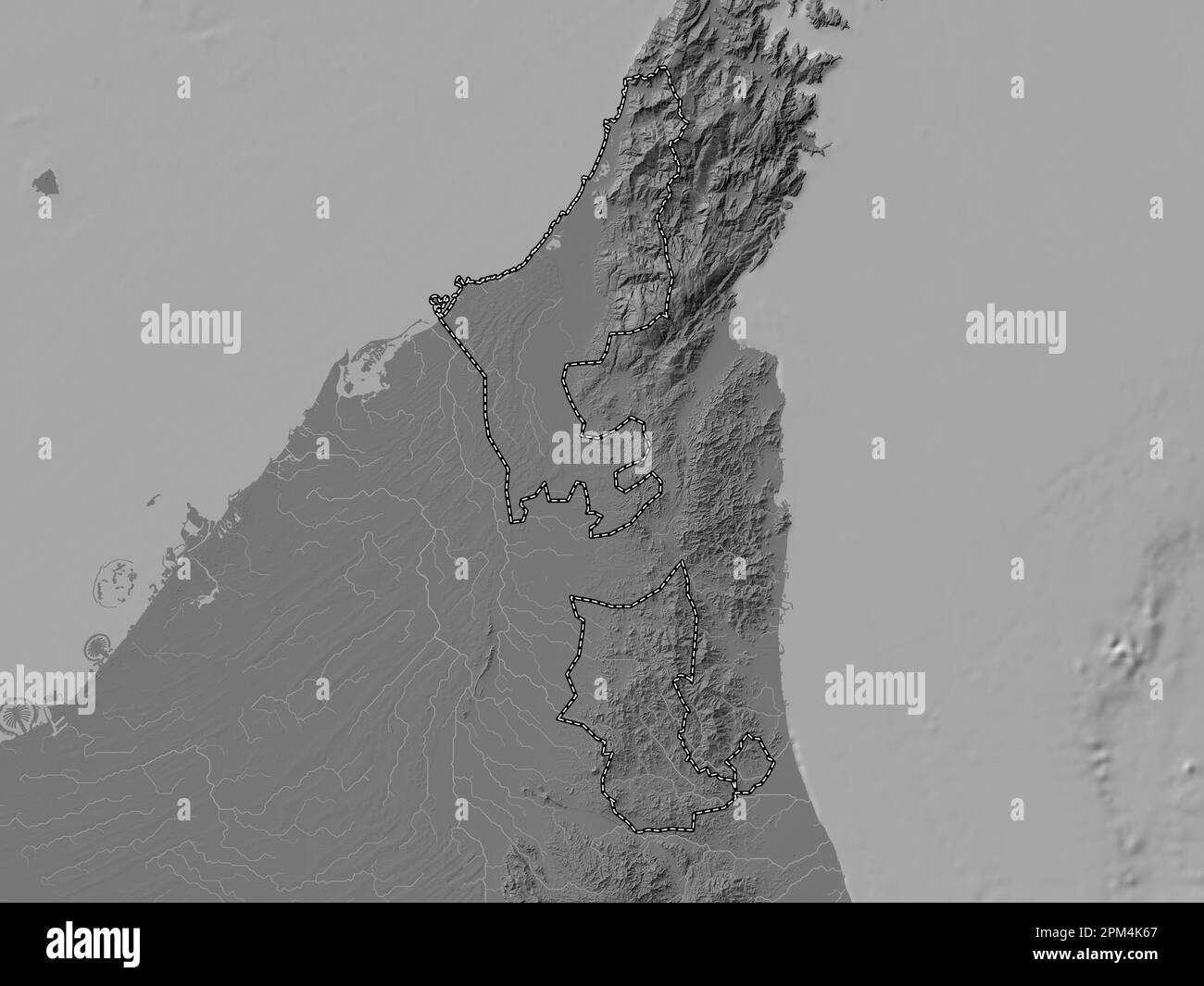 Ras Al Khaymah, emirate of United Arab Emirates. Bilevel elevation map ...