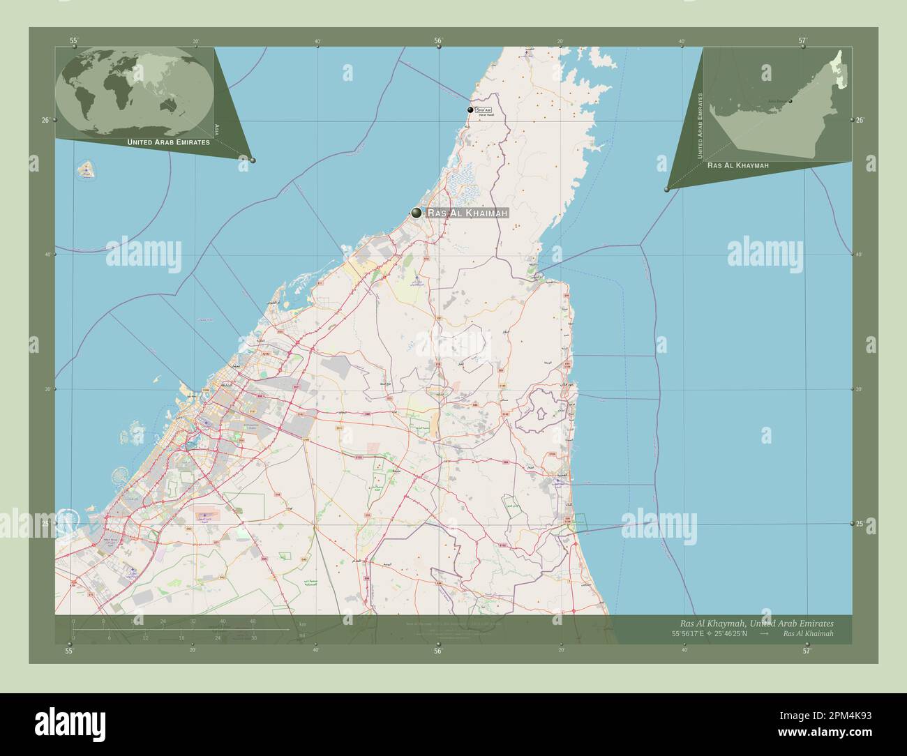 Ras Al Khaymah, emirate of United Arab Emirates. Open Street Map ...