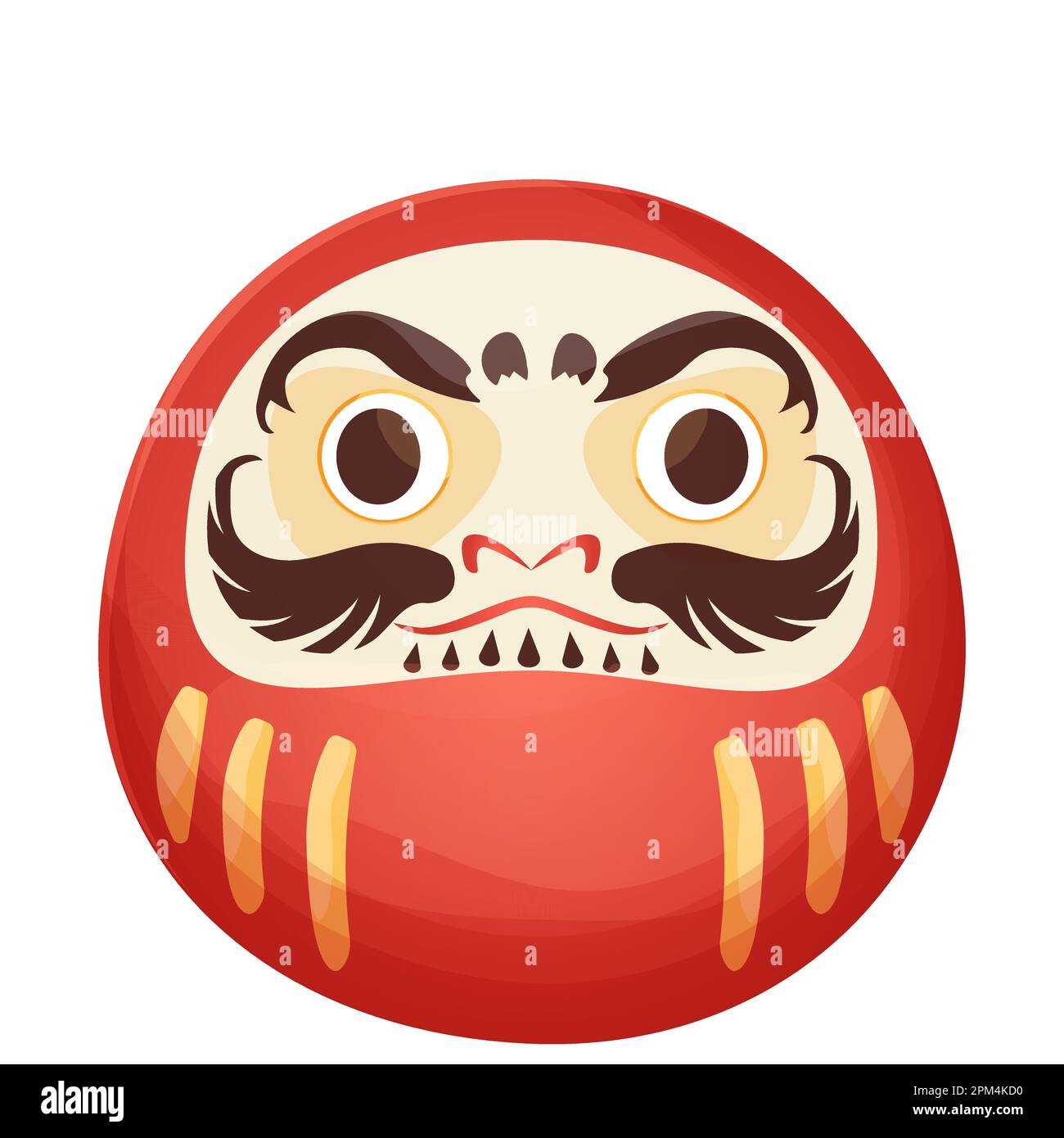 Daruma red traditional japan doll talisman with angry face, geld elements in cartoon style ...