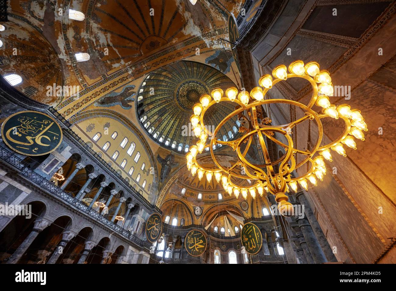 Golden decoration in Sophie mosque with candles interior Stock Photo ...