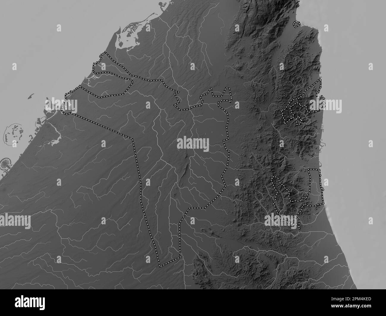 Sharjah, emirate of United Arab Emirates. Grayscale elevation map with ...