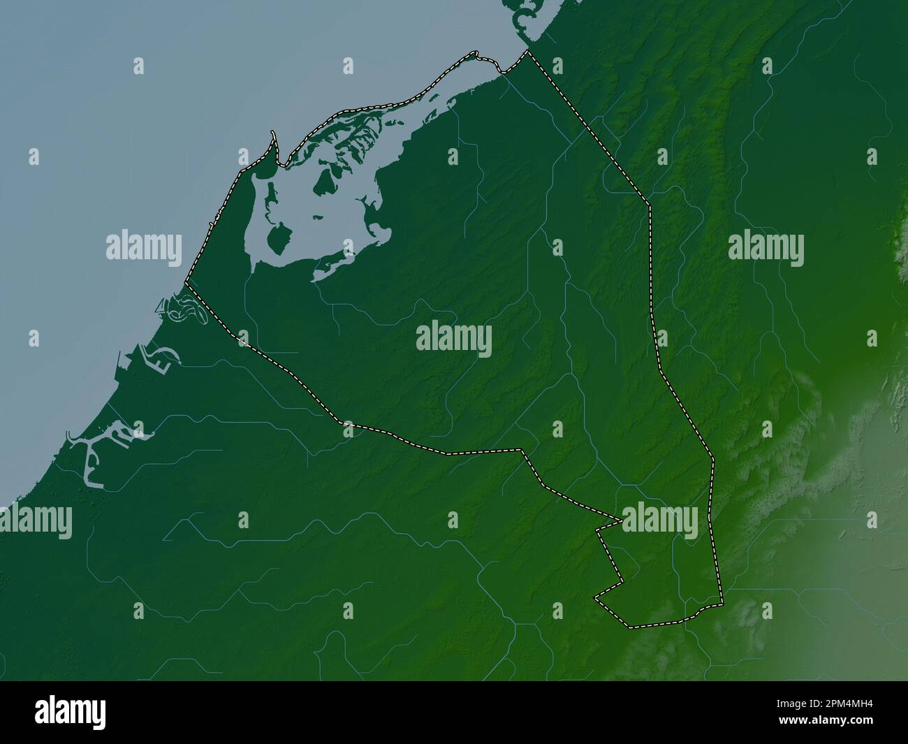 Umm Al Qaywayn, emirate of United Arab Emirates. Colored elevation map ...