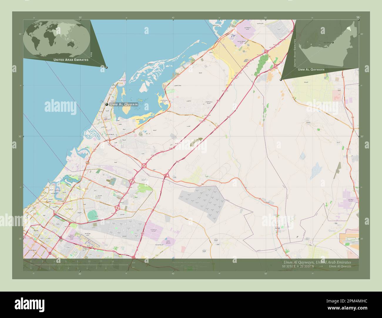 Umm Al Qaywayn, emirate of United Arab Emirates. Open Street Map ...