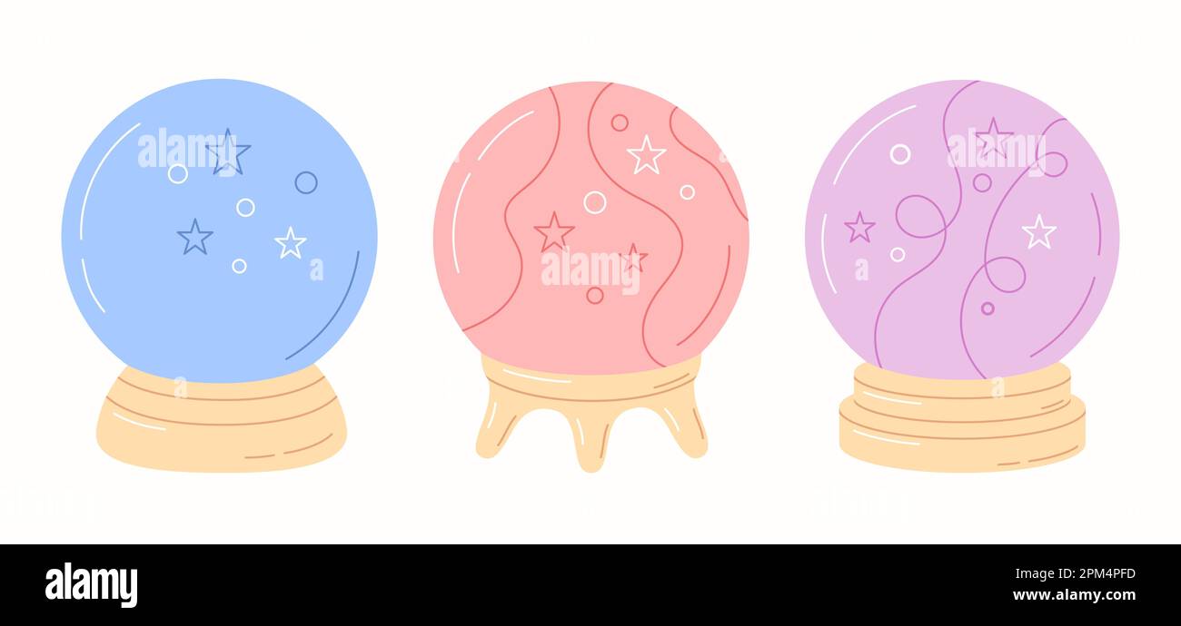 Magic crystal balls collection in pastel colors. Fortune teller symbol ...