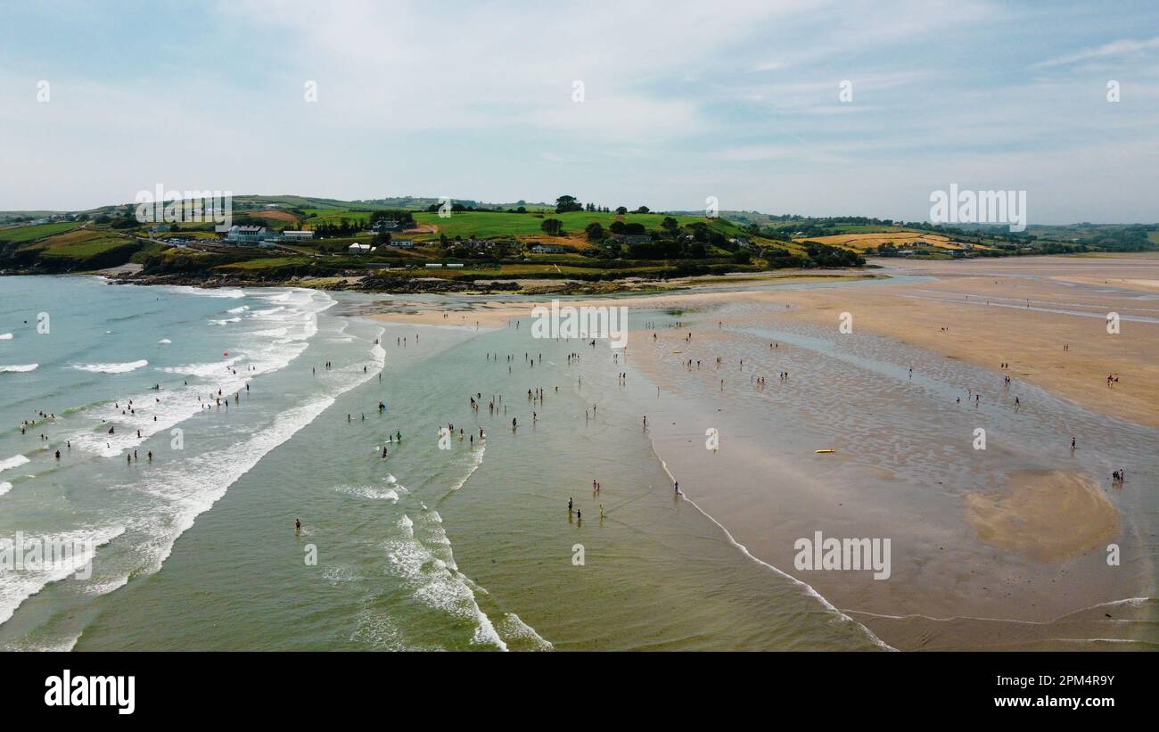 Many Irish on the beach on a summer day, top view. Seaside Irish ...