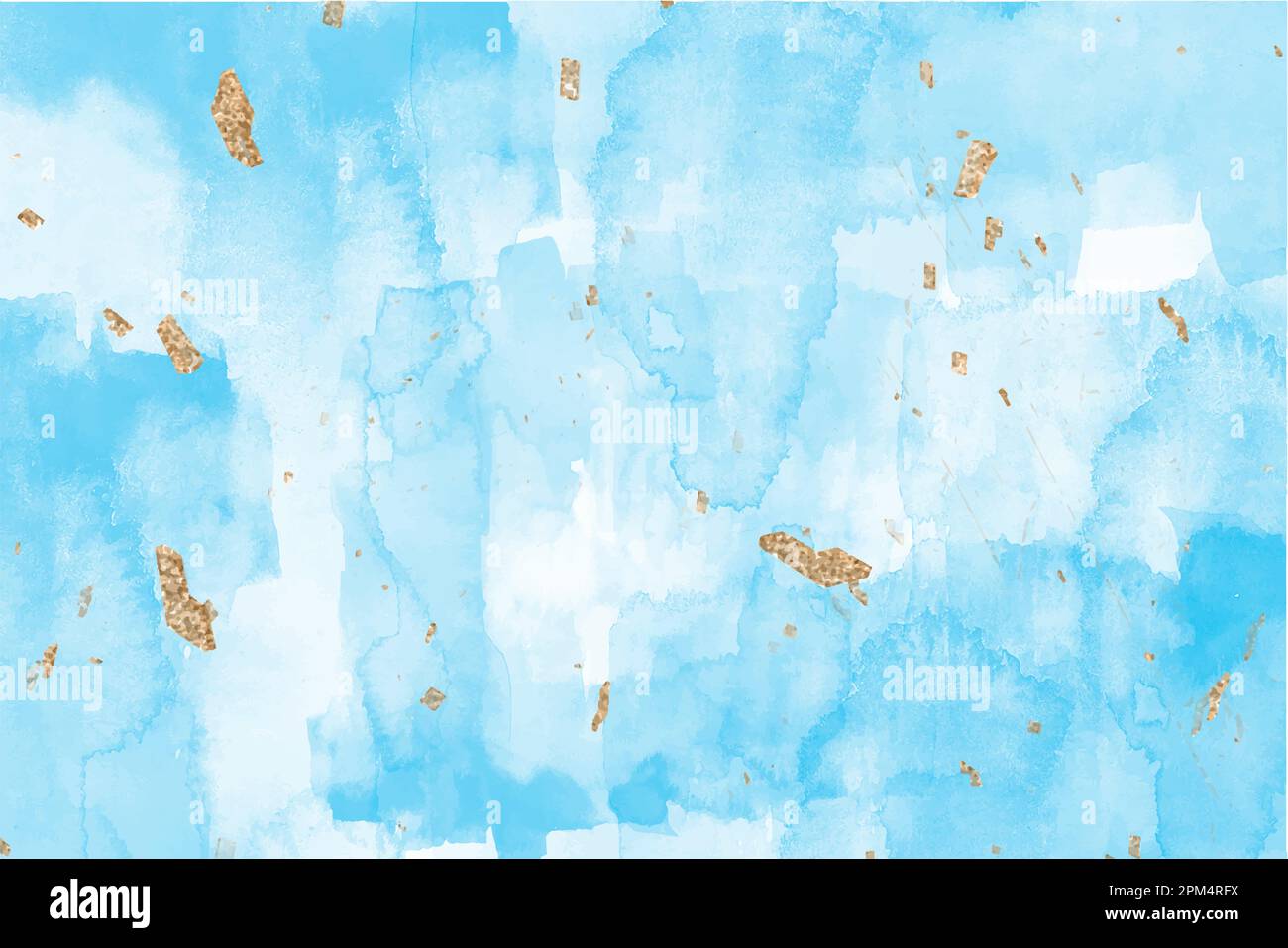 Blue watercolor paint with the addition of gold powder. Abstract fluid ...