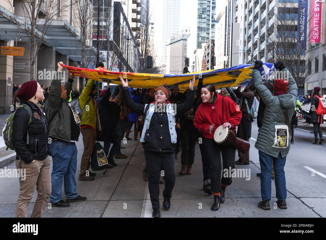 Seattle, USA - 19 Feb, 2020. Chase climate change Protest late in the ...