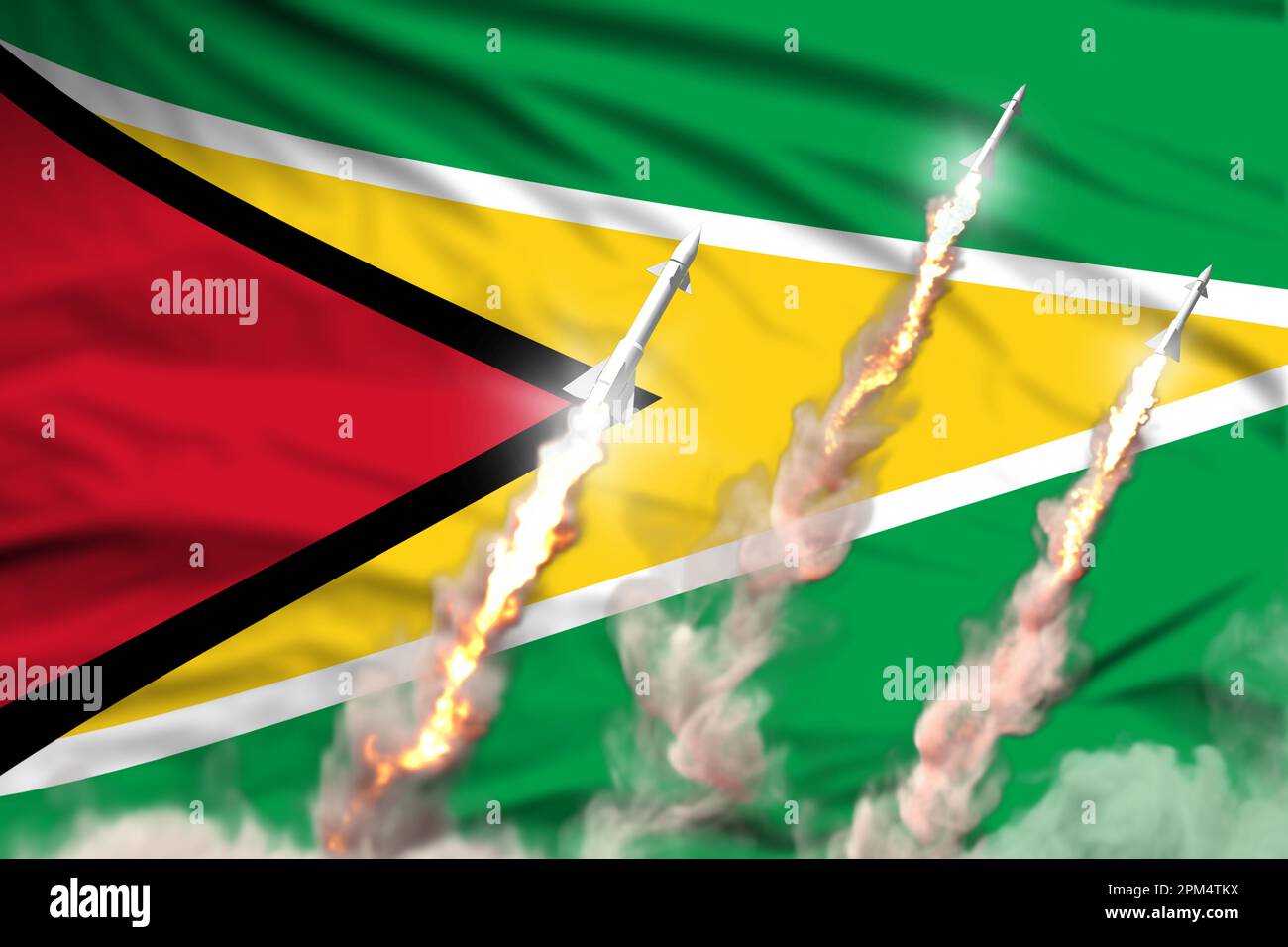 Modern strategic rocket forces concept on flag fabric background ...