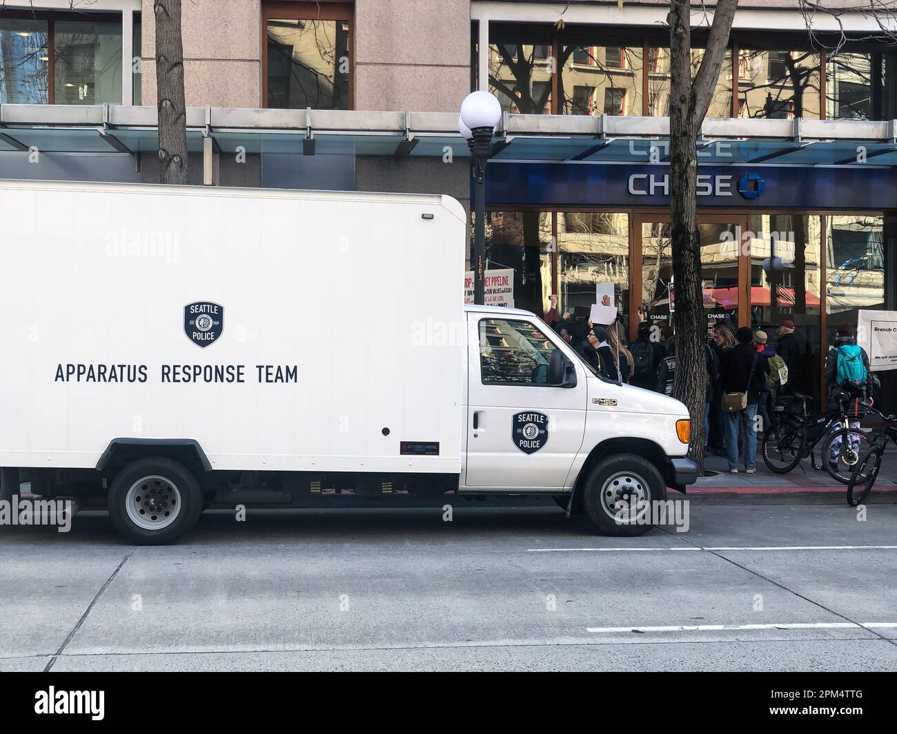 Seattle, USA - 19 Feb, 2020. Chase climate change Protest late in the ...