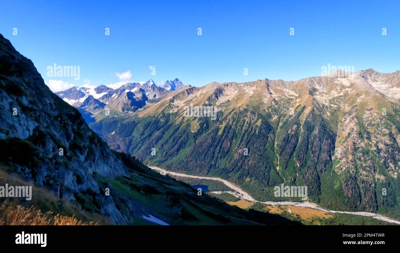 mountainscape, image of Arkhyz mountain ridge at autumn with blue sky ...